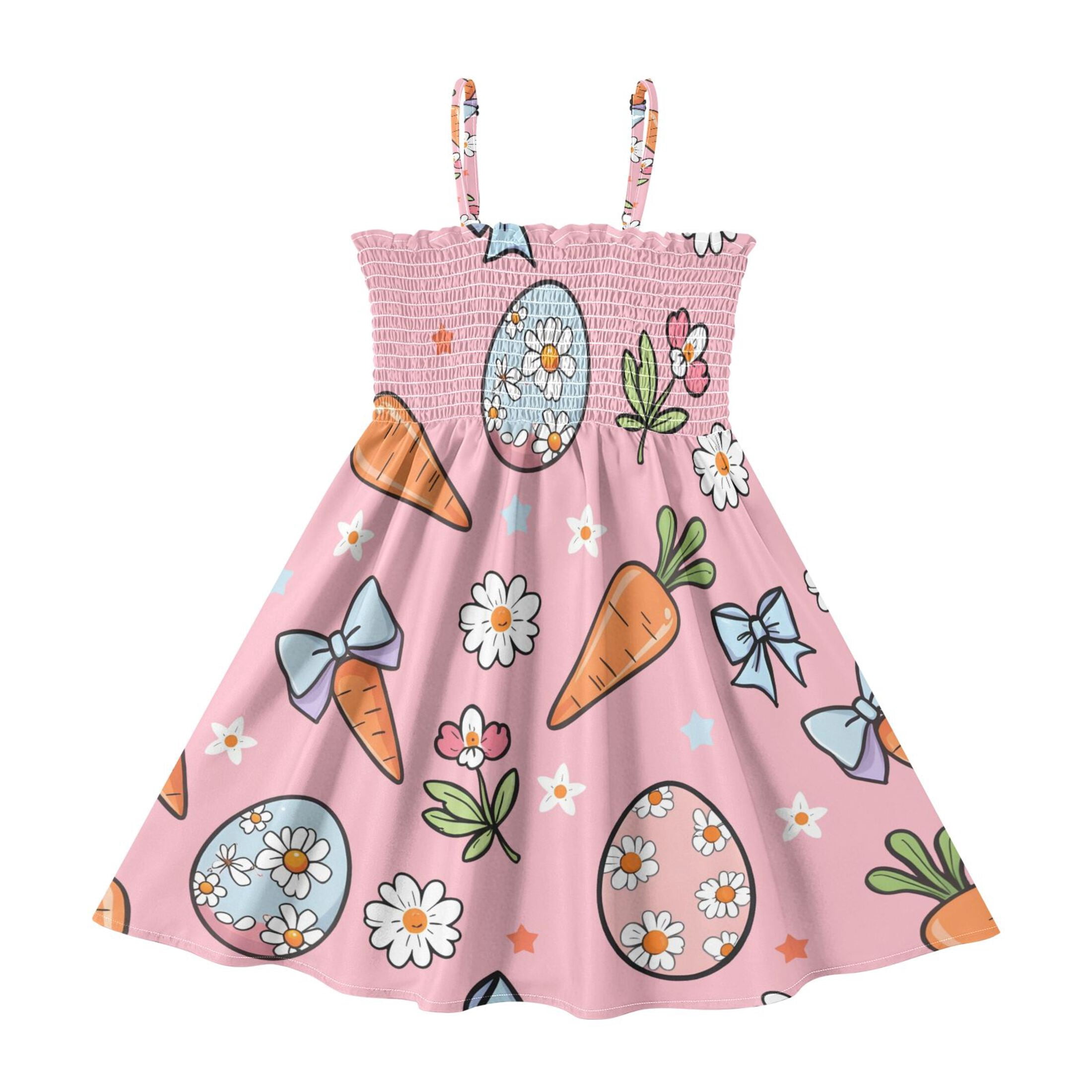 Carrot Bow Resurrection Egg Pattern Girls' Casual Dresses 2Y-8Y ...