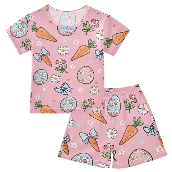 Carrot Bow Resurrection Egg Pattern Summer Pajama Set Soft Cotton Short ...