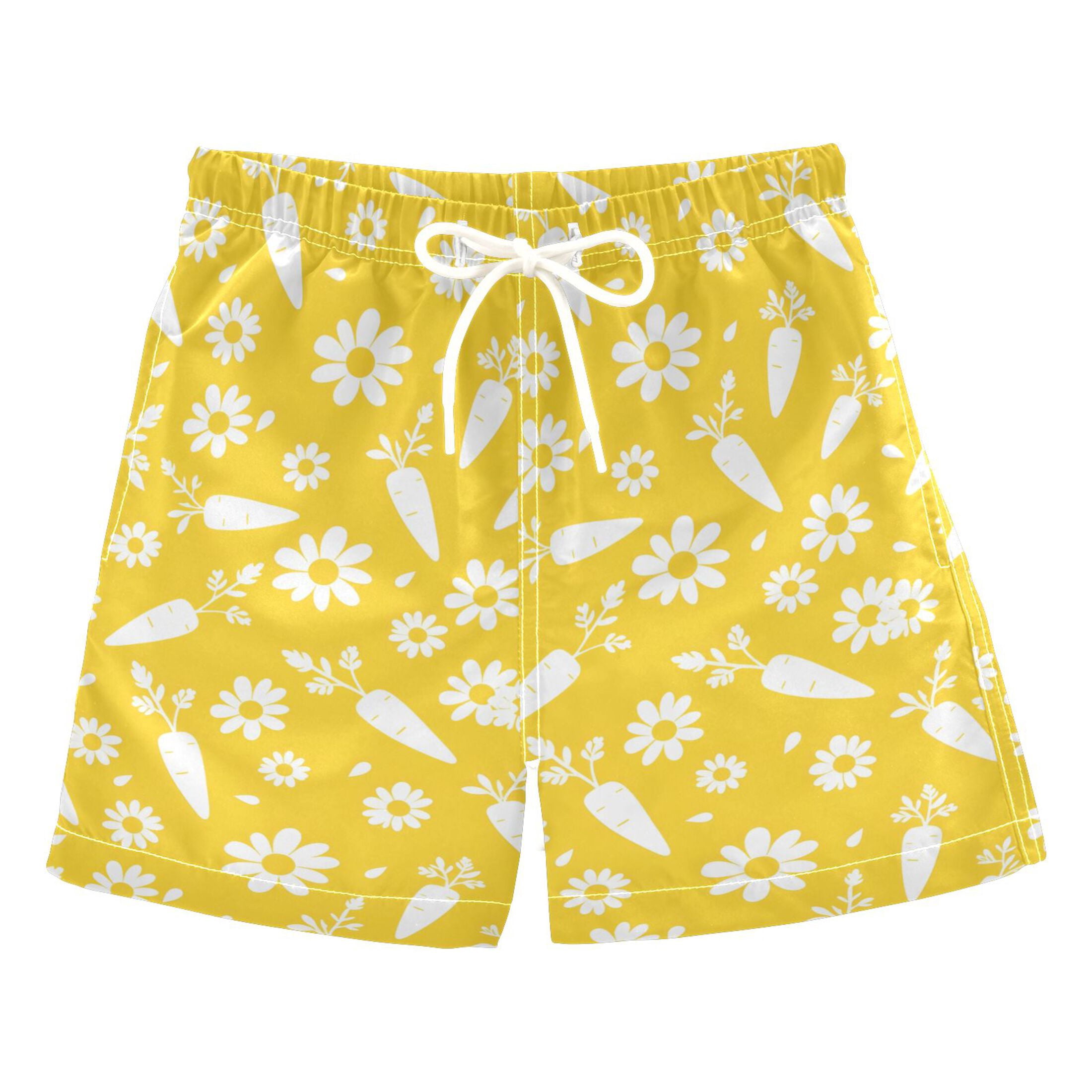 Carrot Daisy Pattern Swim Trunks Quick Dry Beach Pool Board Shorts ...
