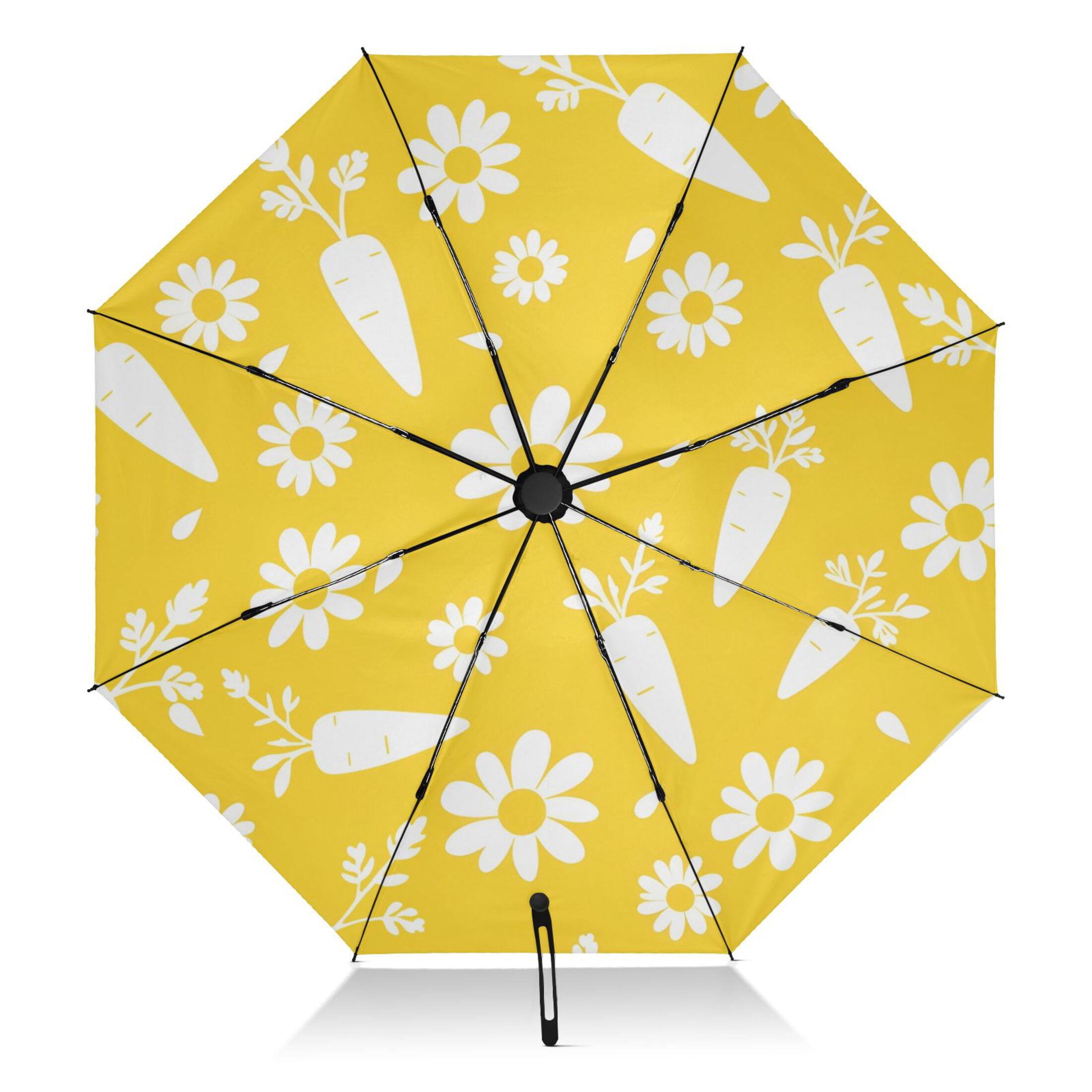 Carrot Daisy Pattern Umbrella Folding Sun Umbrella Travel Auto Open ...