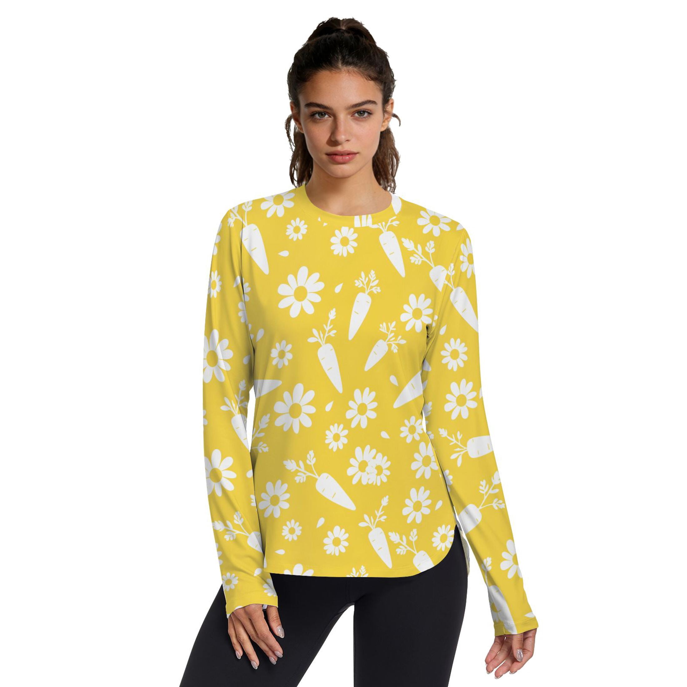 Carrot Daisy Pattern Women's Activewear UPF 50+ Sun Protection Shirt ...