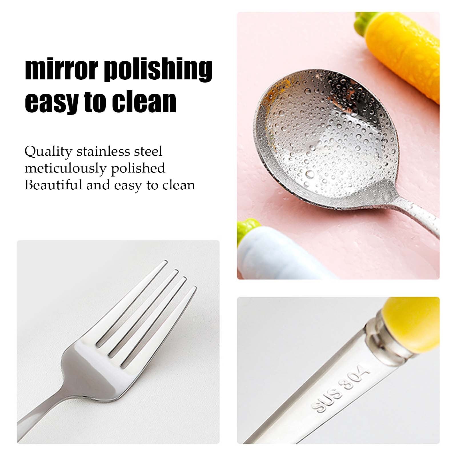 Carrot Handle Stainless Dessert Fork Spoon Ceramic Tableware for Home ...