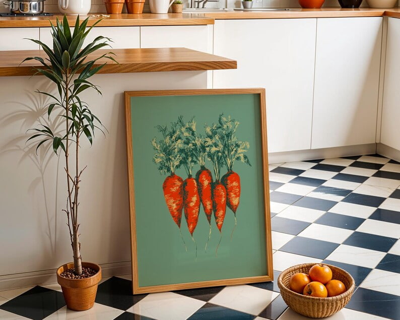 Carrot Kitchen Poster Retro Vegetable Print Farmhouse Wall Art Modern ...