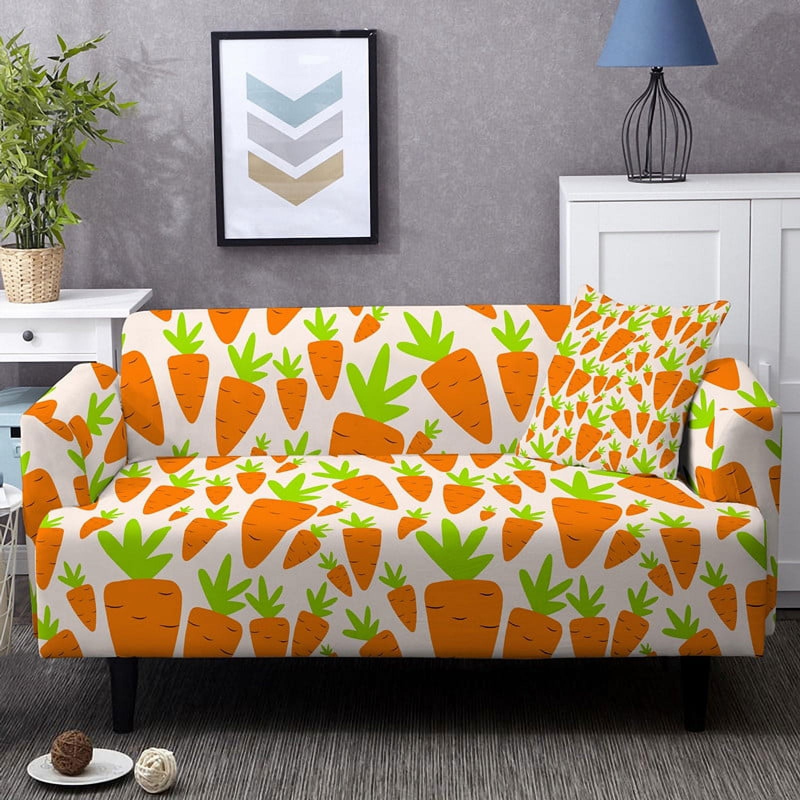 Carrot Pattern Elastic Sofa Cover 1/2/3/4 Seater Stretch Couch Covers ...