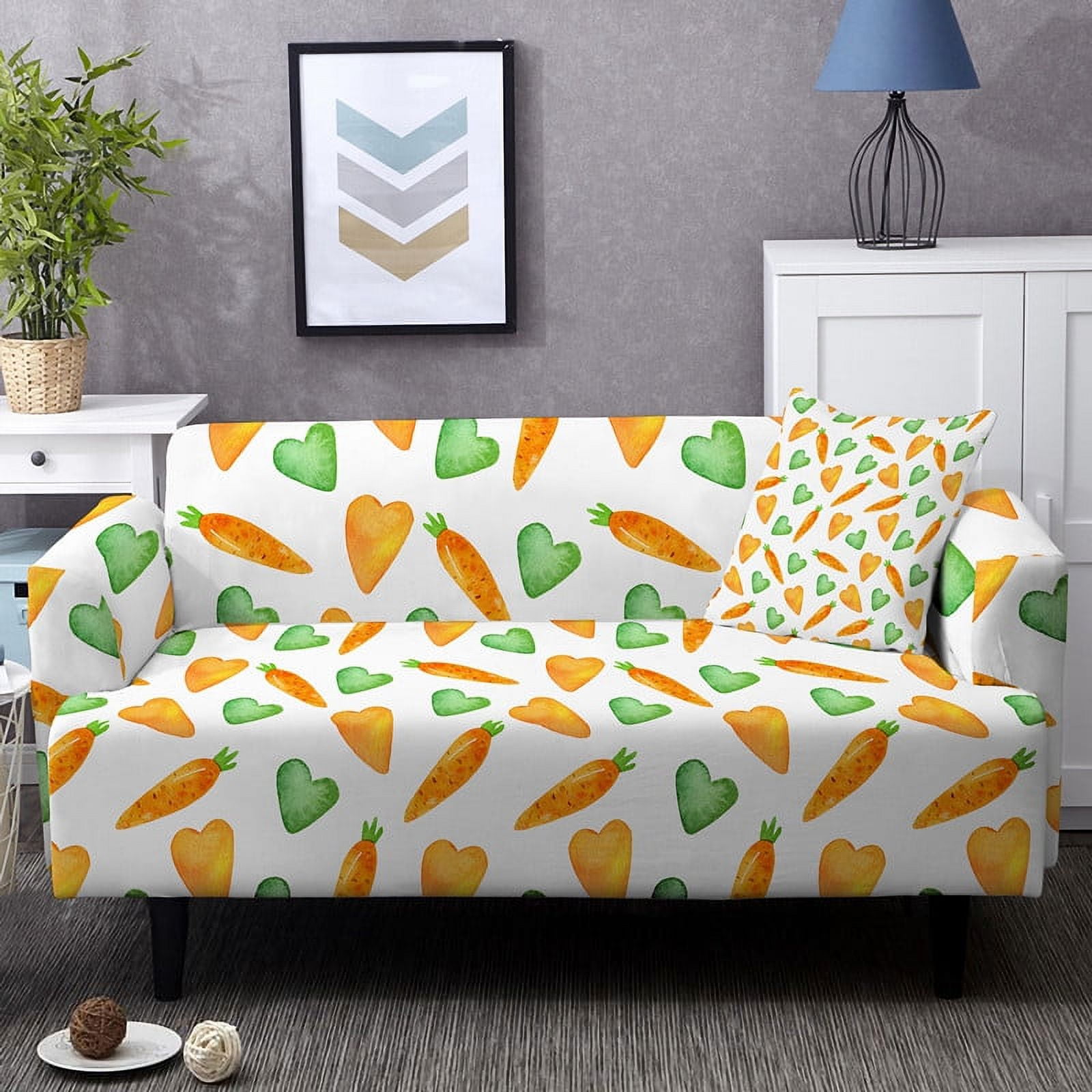 Carrot Pattern Elastic Sofa Cover 1/2/3/4 Seater Stretch Couch Covers ...