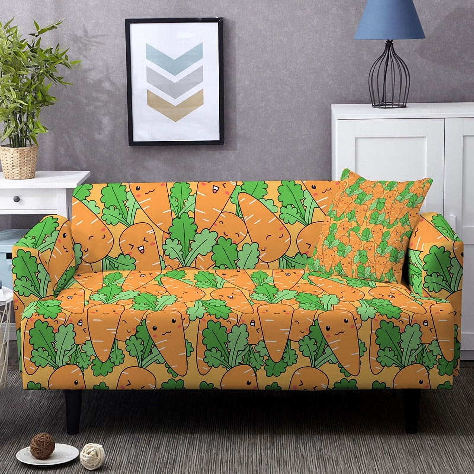 Carrot Pattern Elastic Sofa Cover 1/2/3/4 Seater Stretch Couch Covers ...
