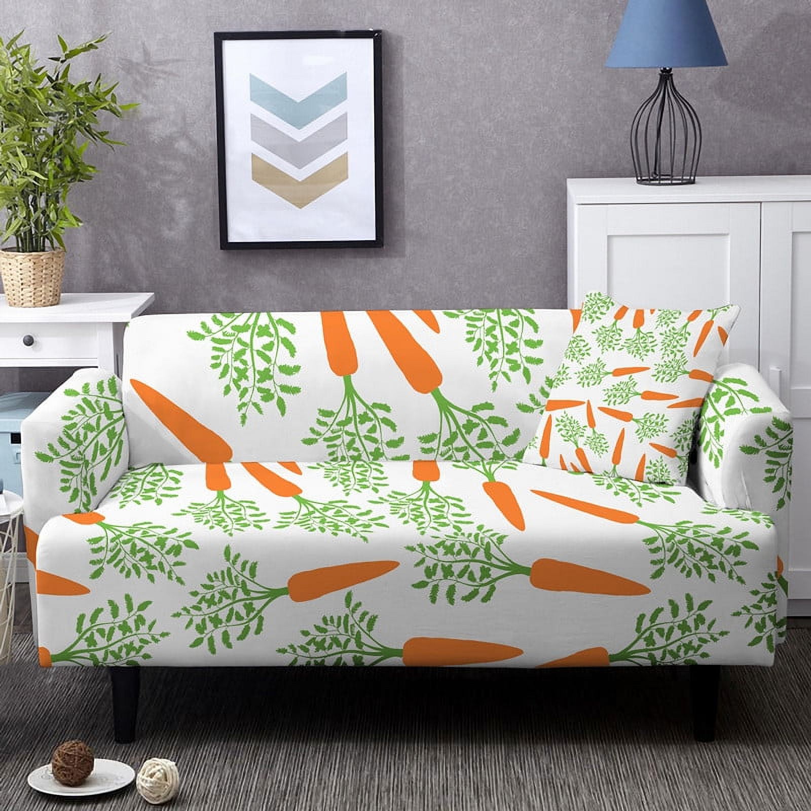 Carrot Pattern Elastic Sofa Cover 1/2/3/4 Seater Stretch Couch Covers ...