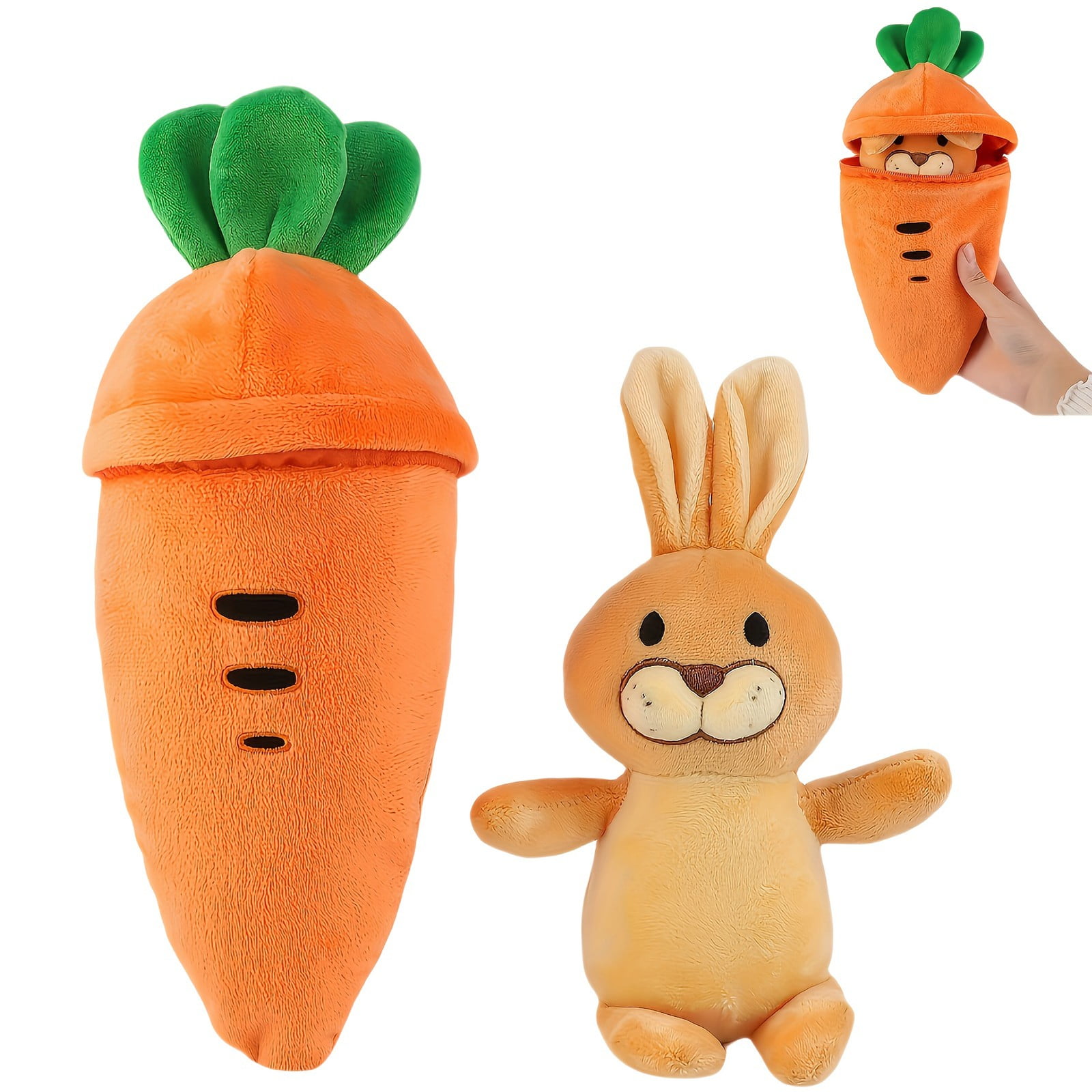Carrot Plush Toy with Bunny Inside 11" - Interactive Zipper Design ...