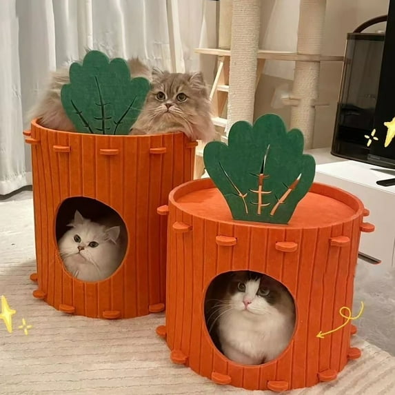 Carrot Shaped Indoor Cat Bed with Scratching Post for Large Cat ...