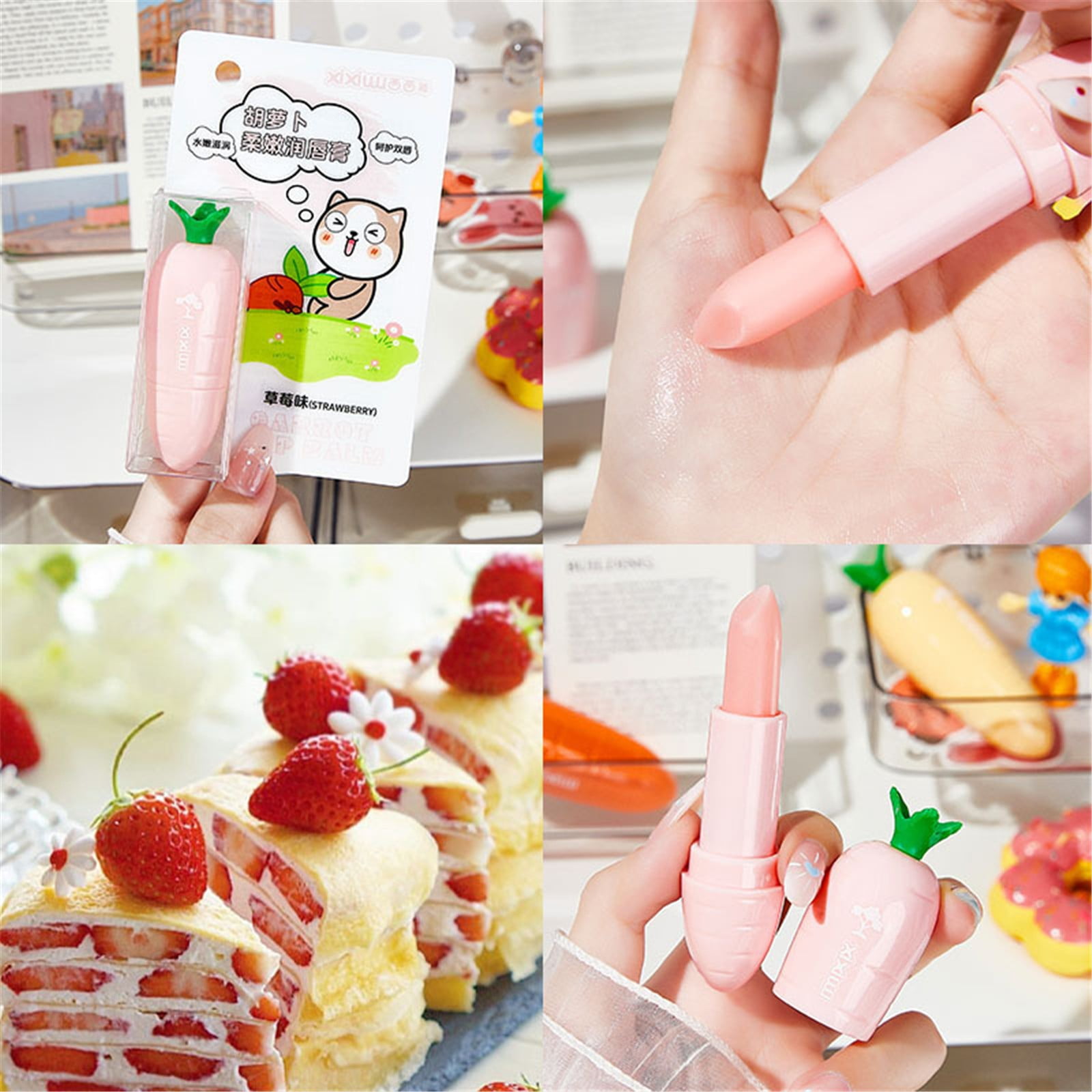 Carrot Soft Lip Balm Fruit Flavor Moisturizing Colorless Card Lip Balm ...