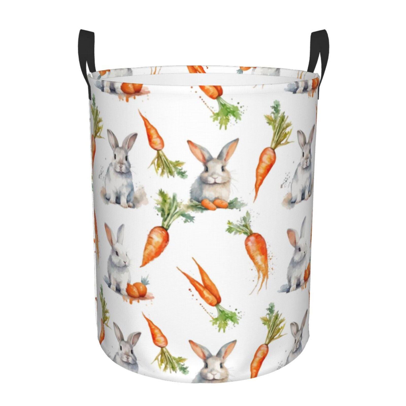 Carrot rabbit Pattern Laundry Basket with Handles - Freestanding ...