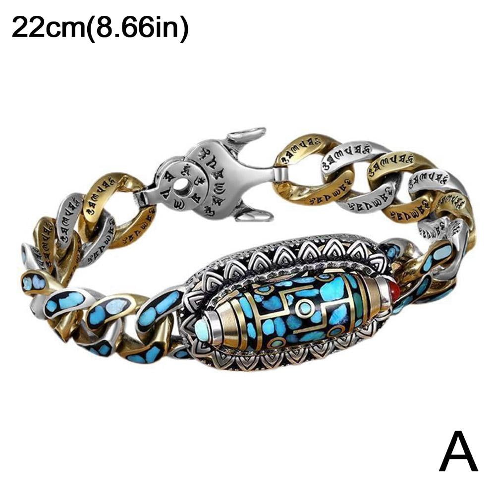 Carroterr S925 Turquoise Six-character Mantra Nine-eyed Dzi Bead-Bracelet Tibetan St NEW N2Q7 ...
