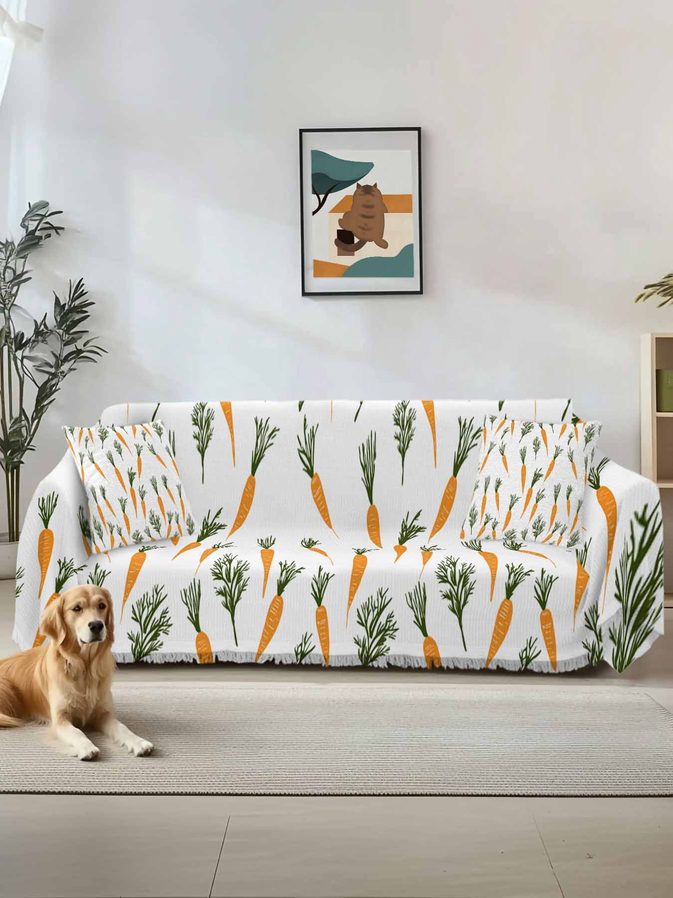 Carrots Easter Couch Cover for 2 Cushion Sofa, Watercolor Orange Green ...