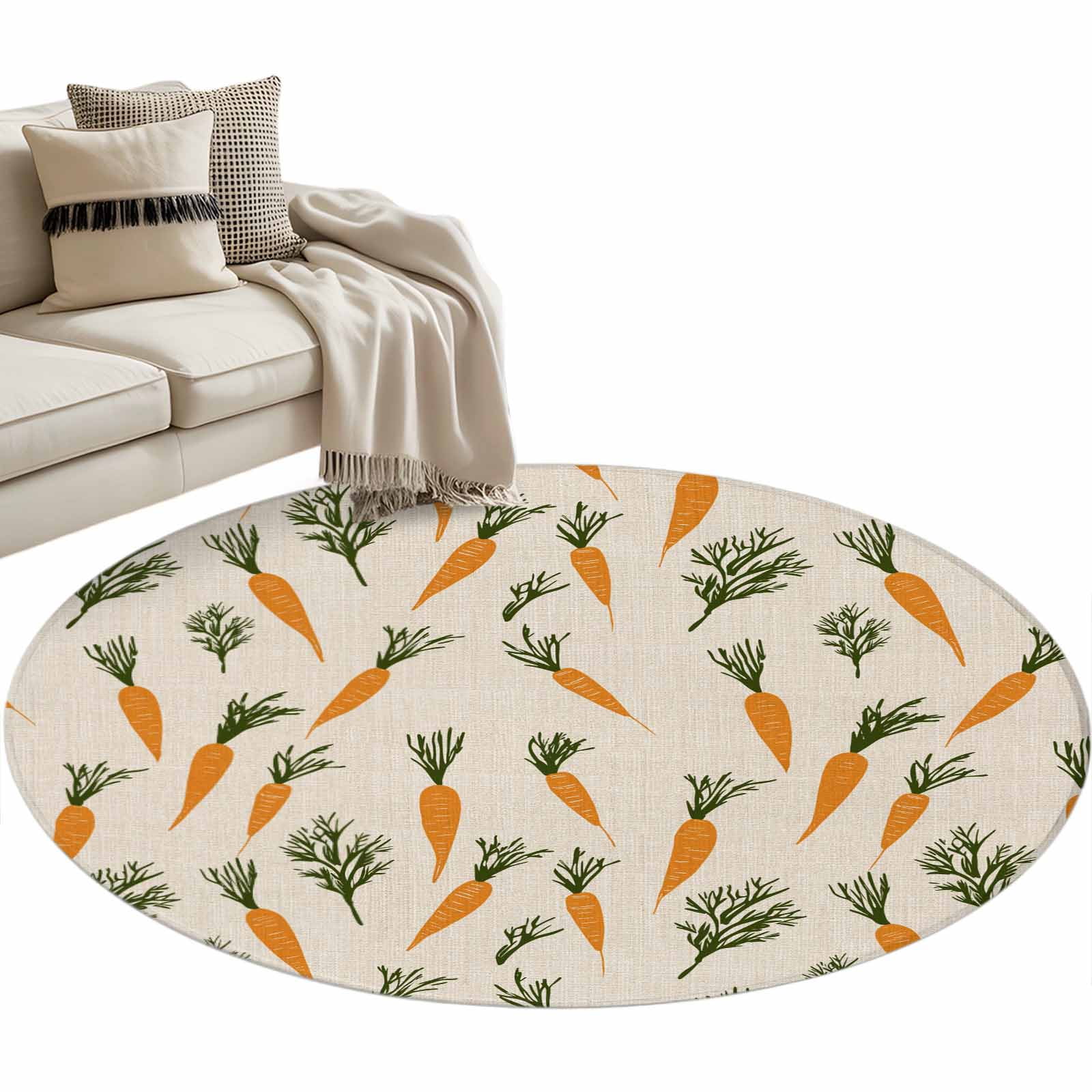 Carrots Easter Round Area Rug 4ft, Watercolor Orange Green Vegetable ...