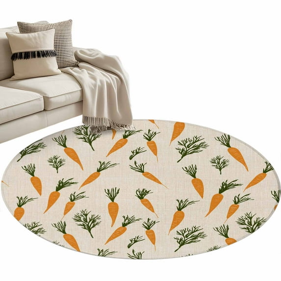 Carrots Easter Round Area Rug 4ft, Watercolor Orange Green Vegetable ...