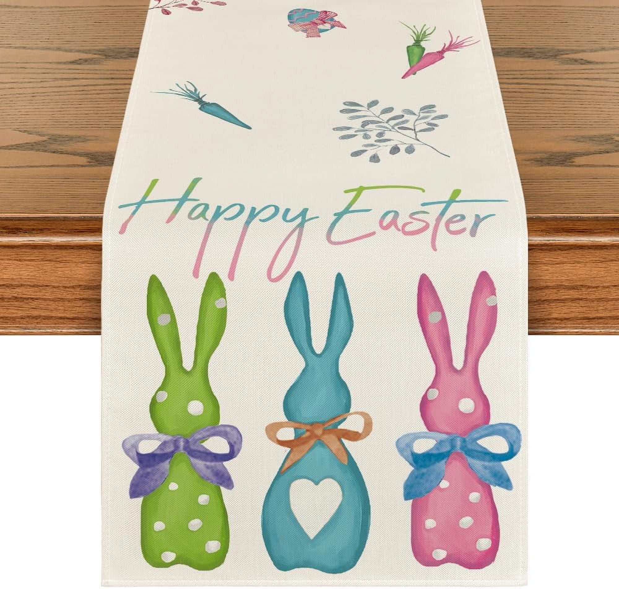 Carrots Rabbit Bunny Happy Easter Table Runner, Spring Summer Seasonal ...