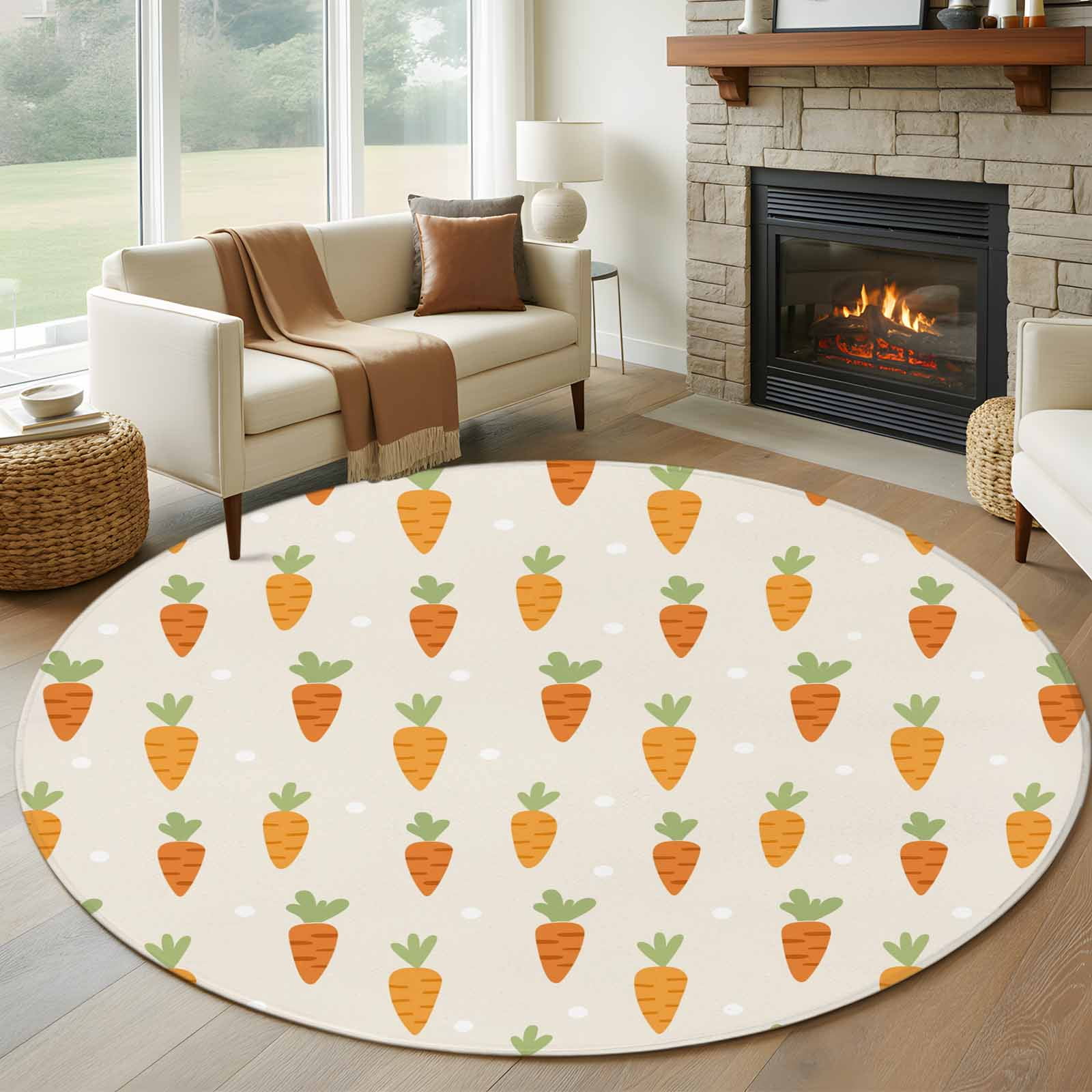 Carrots Round Rug 7ft Washable Circle Rugs Non Slip Watercolor Easter ...