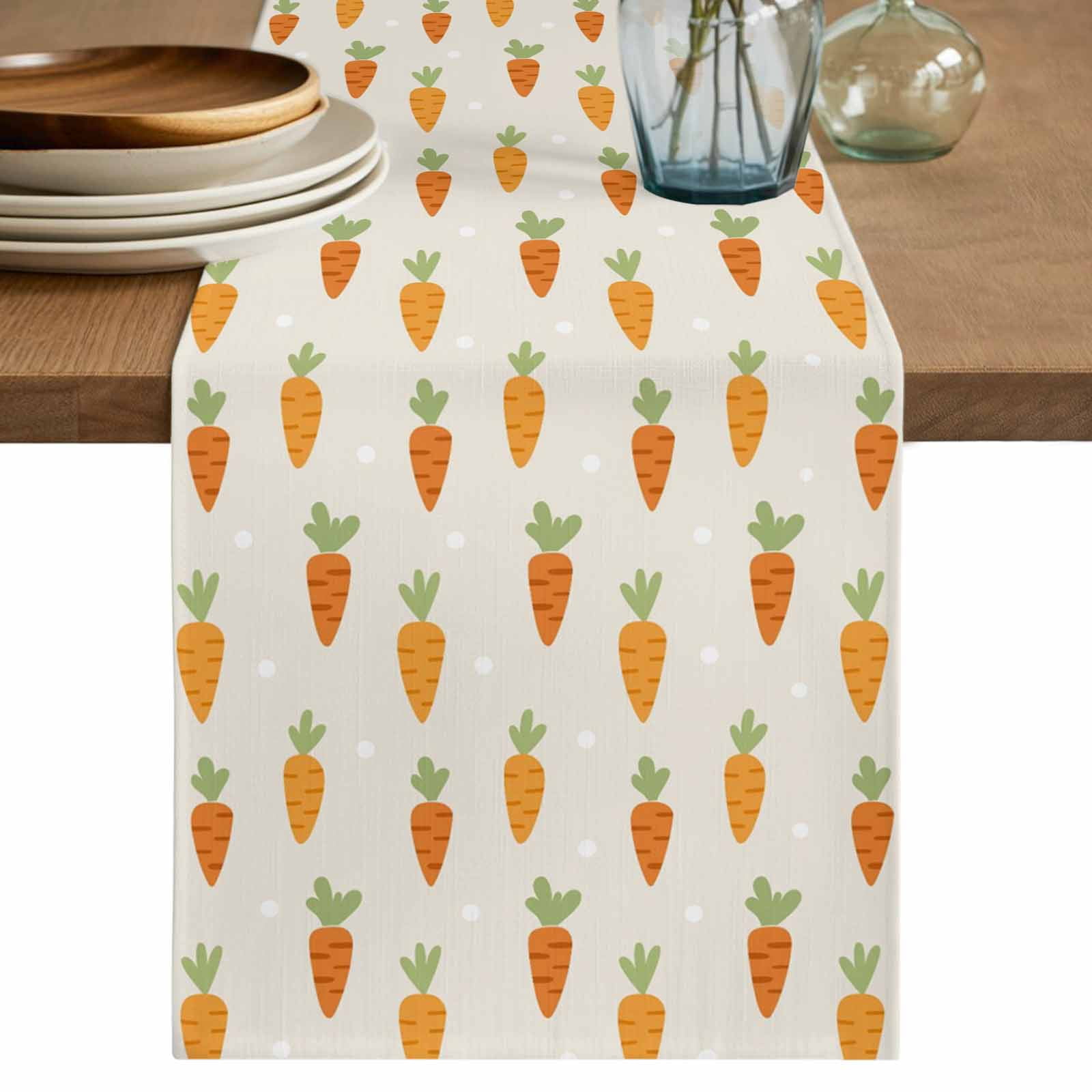 Carrots Table Runner 72 Inches, Watercolor Easter Vegetables Beige Bed ...