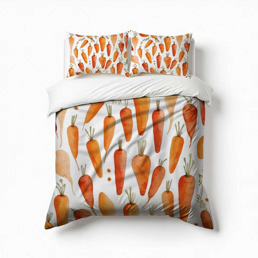 Carrots Watercolor Pattern Fresh Orange Bedding Set 3 Pcs Soft ...