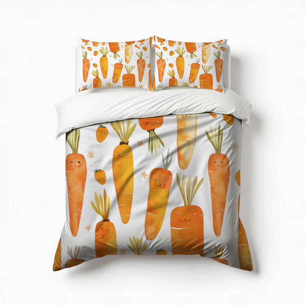 Carrots Watercolor Pattern Fresh Orange Bedding Set 3 Pcs Soft ...