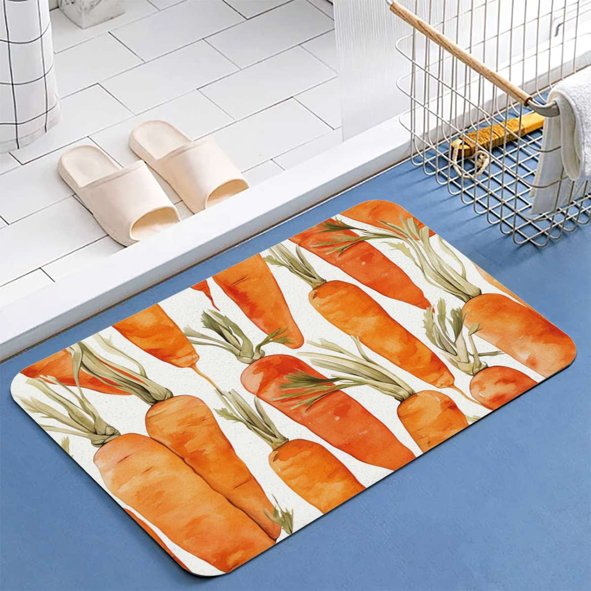 Carrots Watercolor Pattern Fresh Orange Diatomite Bath Mats Bathroom ...