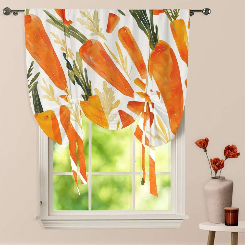 Carrots Watercolor Pattern Fresh Orange Window Curtain for Living Room Roman Curtain Kitchen Tie ...