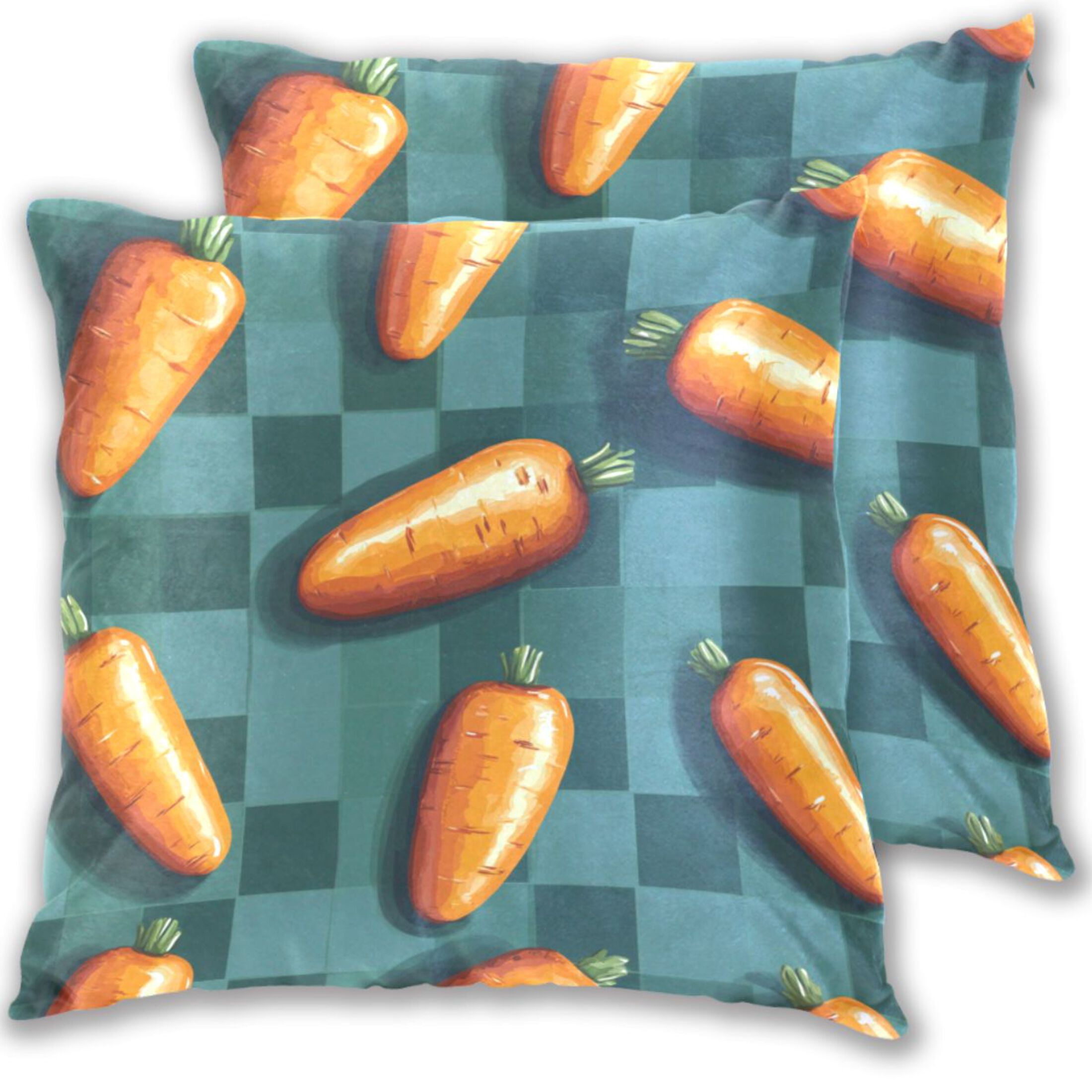 Carrots on Dark Checkered Background Throw Pillow Covers 16x16 Inch 2 ...