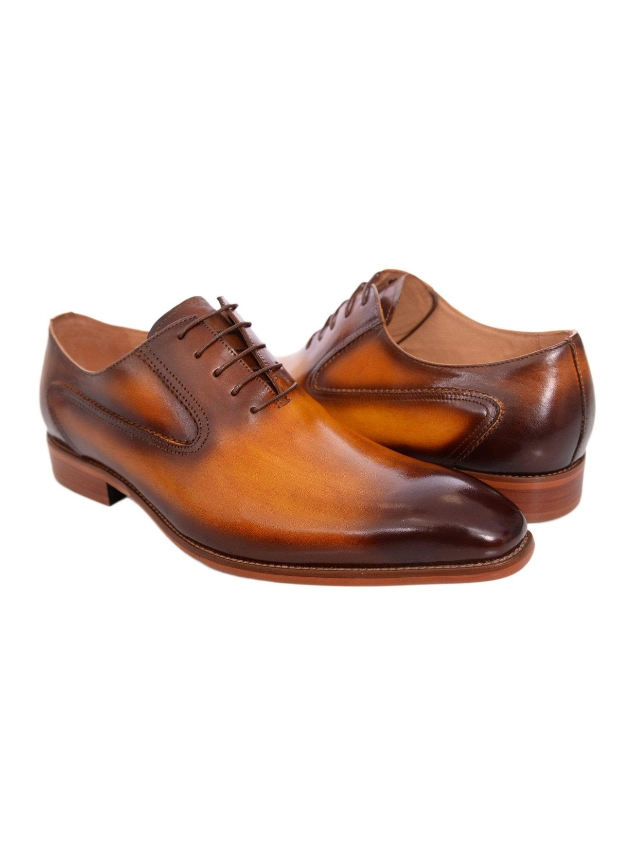 Carrucci Cognac Brown Burnished Toe Lace Up Oxford Leather Dress Shoes ...