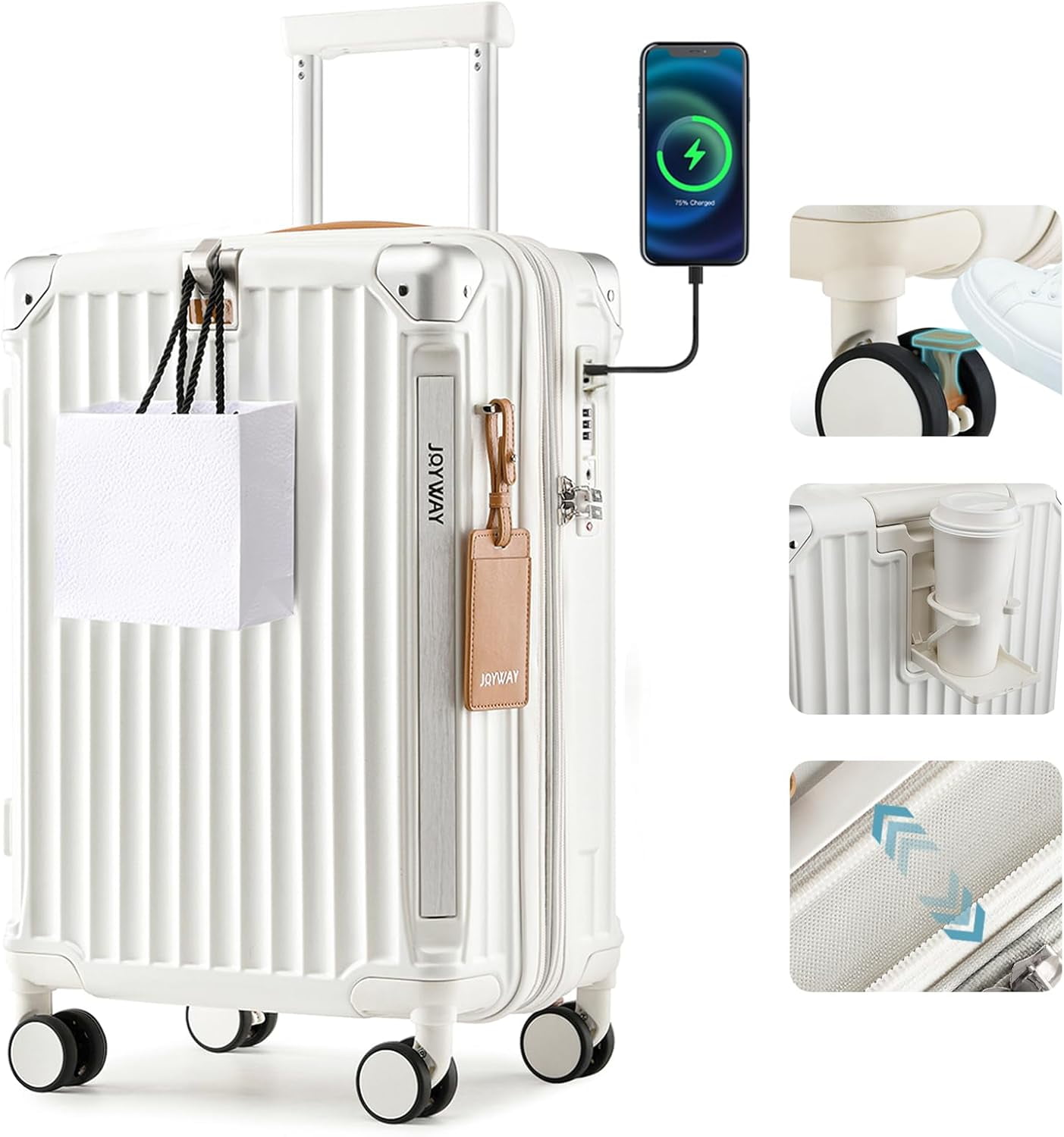Carry On Luggage, Expandable Suitcase with Smart Cup Holder and USB ...