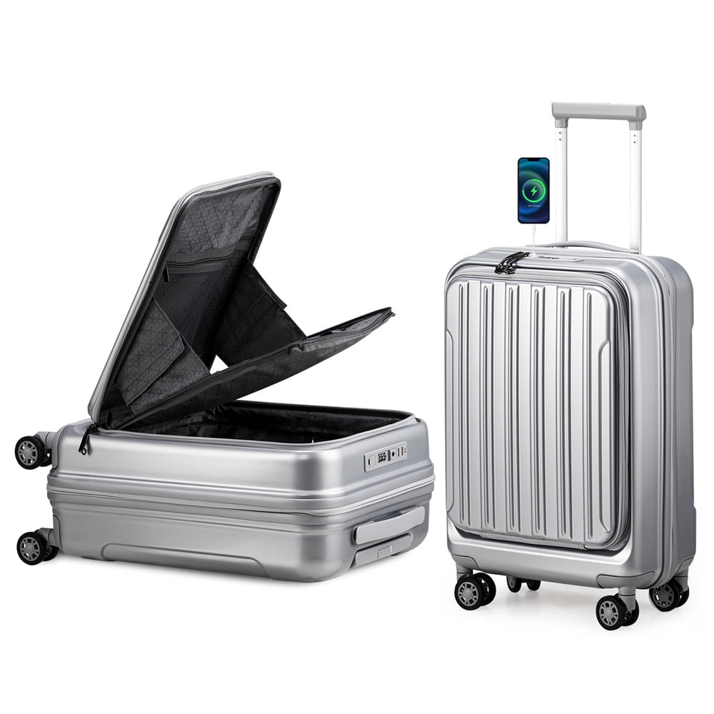 Carry On Luggage with Front Pocket, Expandable Suitcase with USB Ports ...