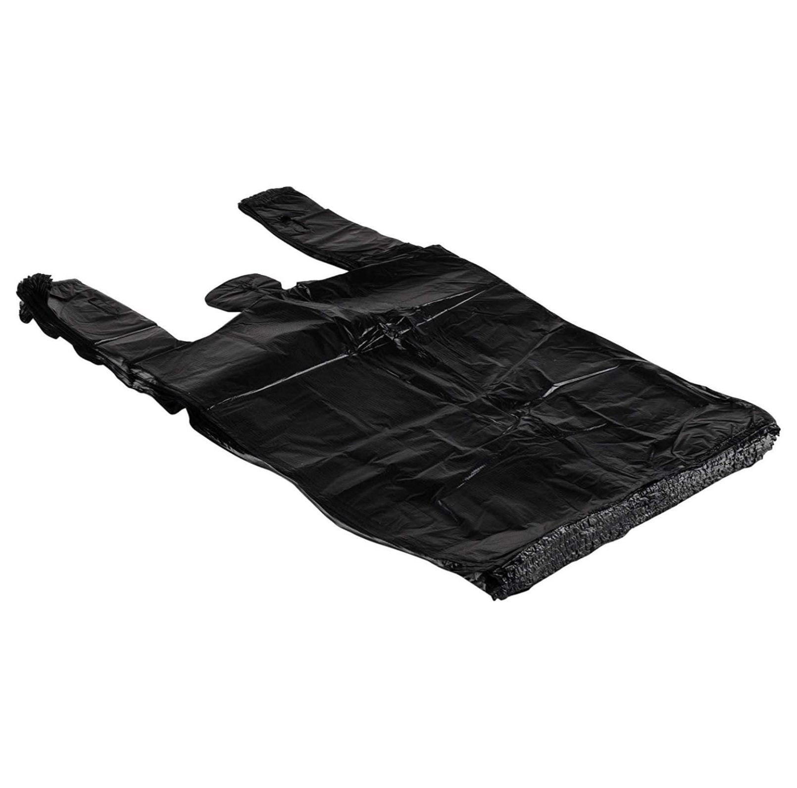 Carry-Out Plastic Bag-Black Plain T-Shirt Bag 11.5"x6.5"x21.5" 15 mic ...