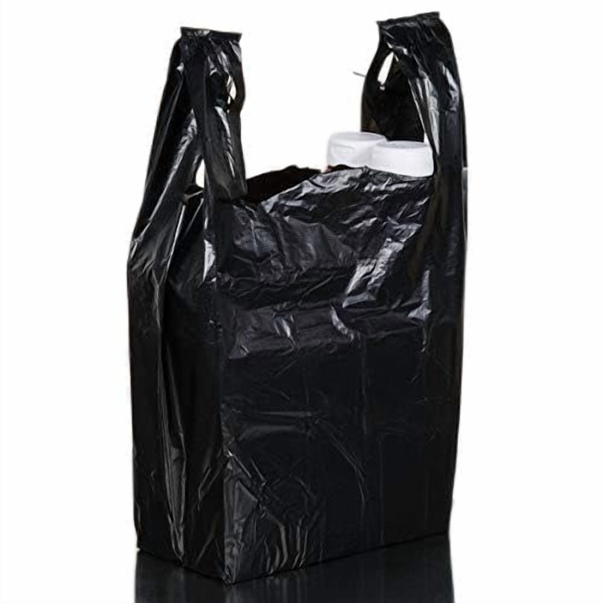 Carry-Out Plastic Bag-Black Plain T-Shirt Bag 11.5"x6.5"x21.5" 15 mic ...