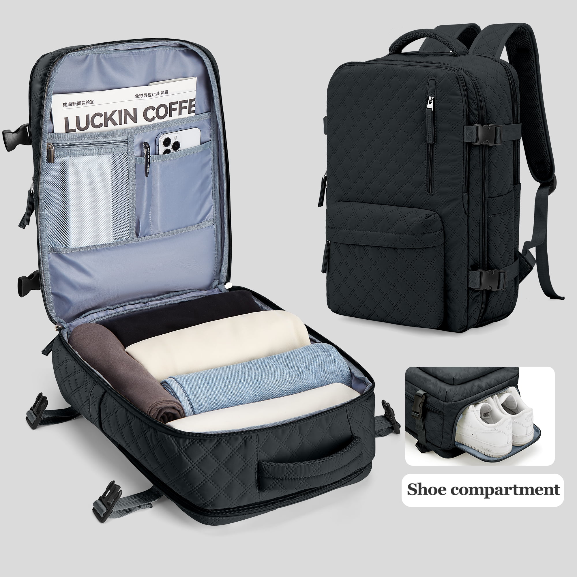 Airline Approved Large Travel Backpack for Men & Women, Waterproof ...