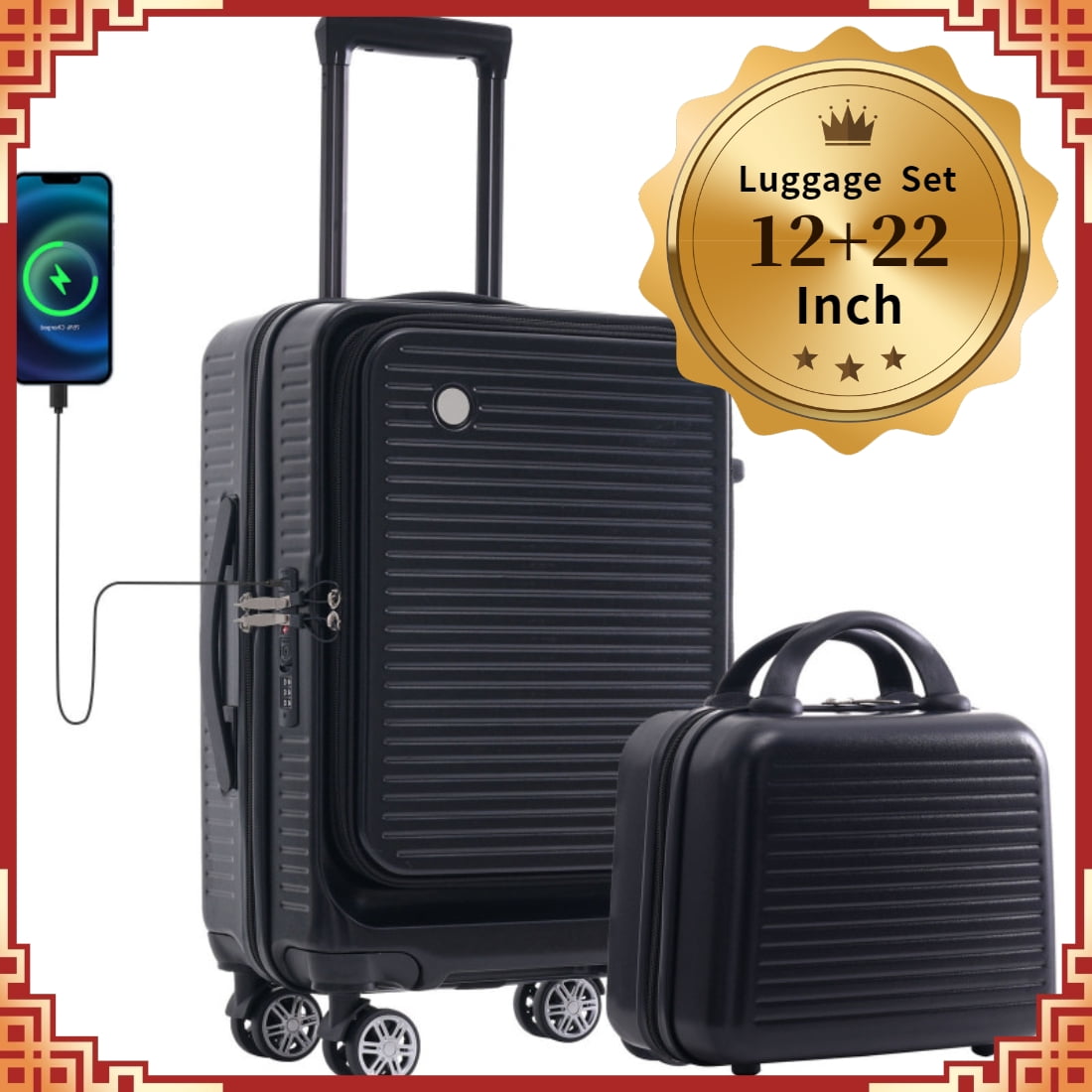 Carry-on Luggage 22 Inch Front Open Luggage Lightweight Suitcase with ...