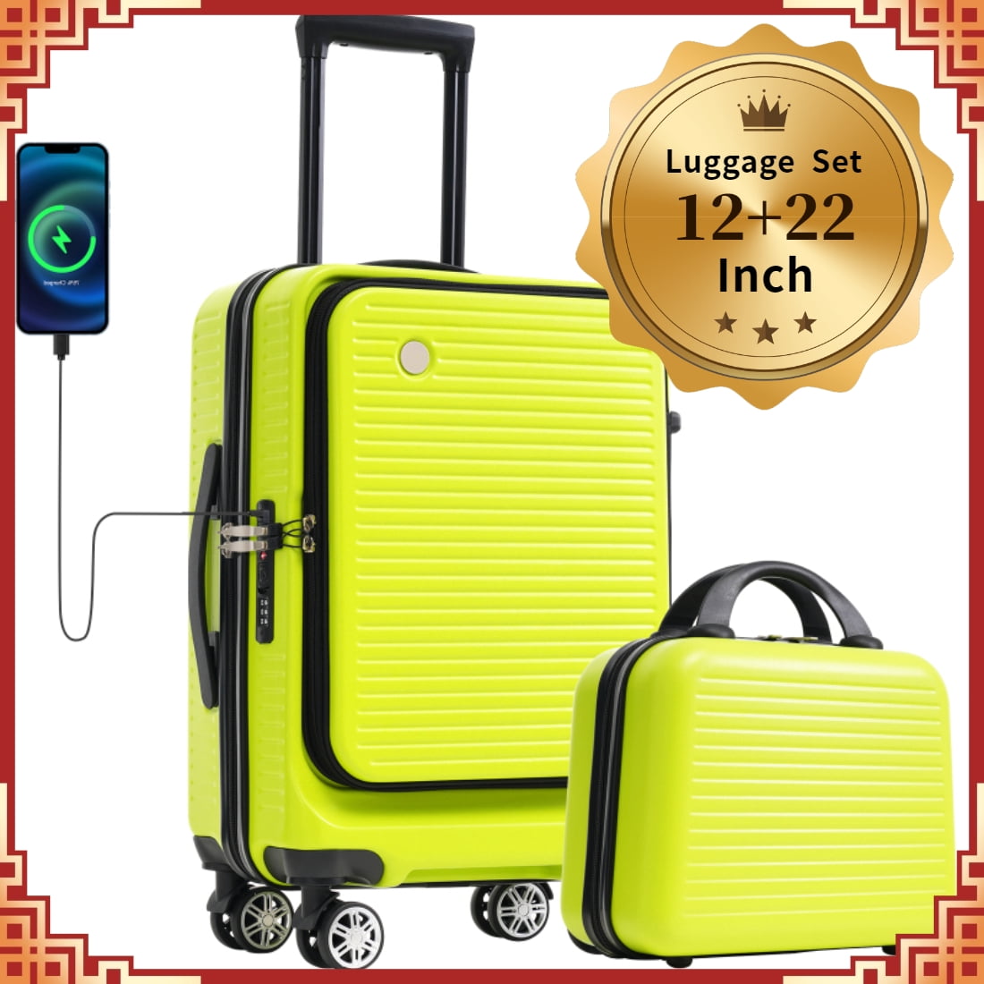 Carry-on Luggage 22 Inch Front Open Luggage Lightweight Suitcase with ...