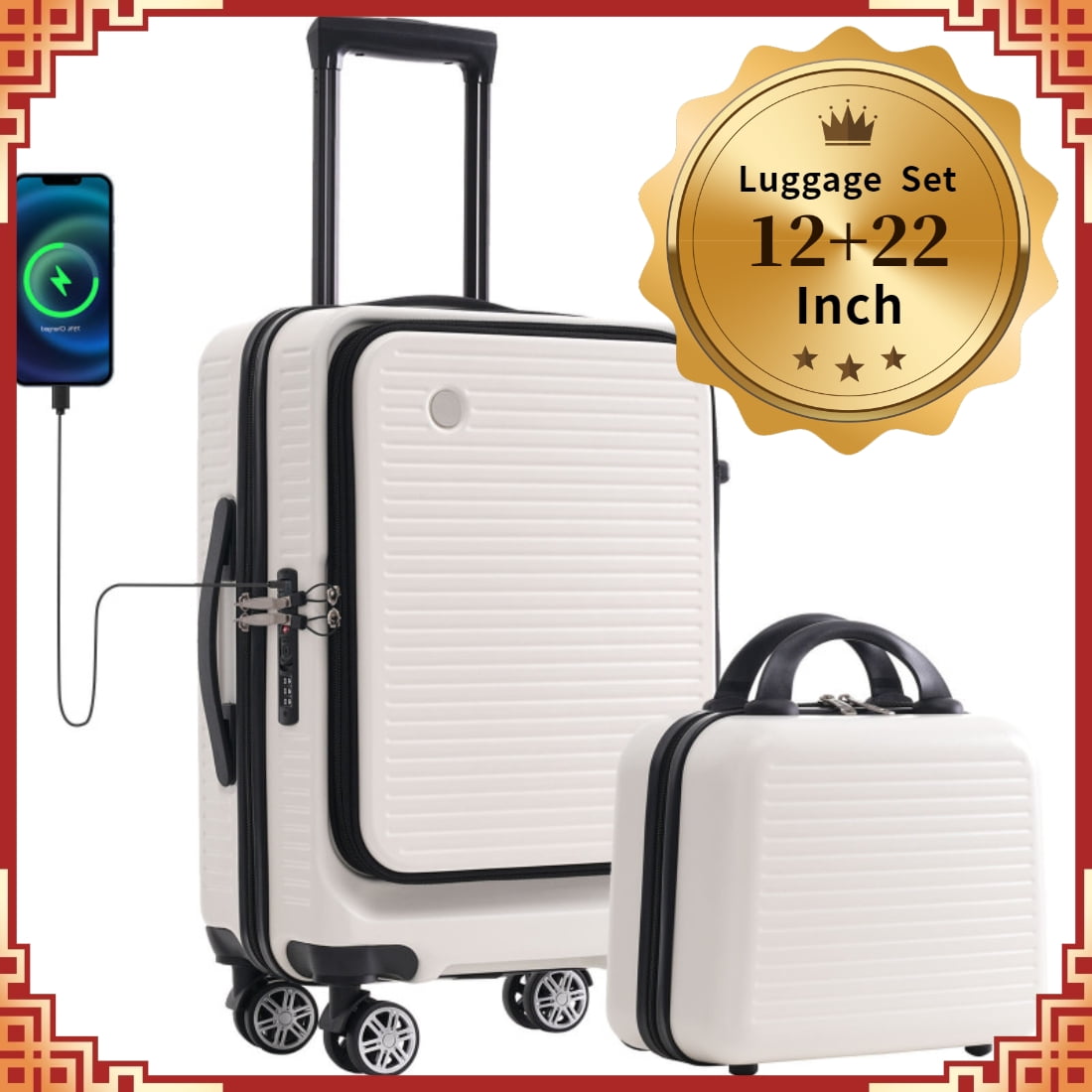 Carry-on Luggage 22 Inch Front Open Luggage Lightweight Suitcase with ...