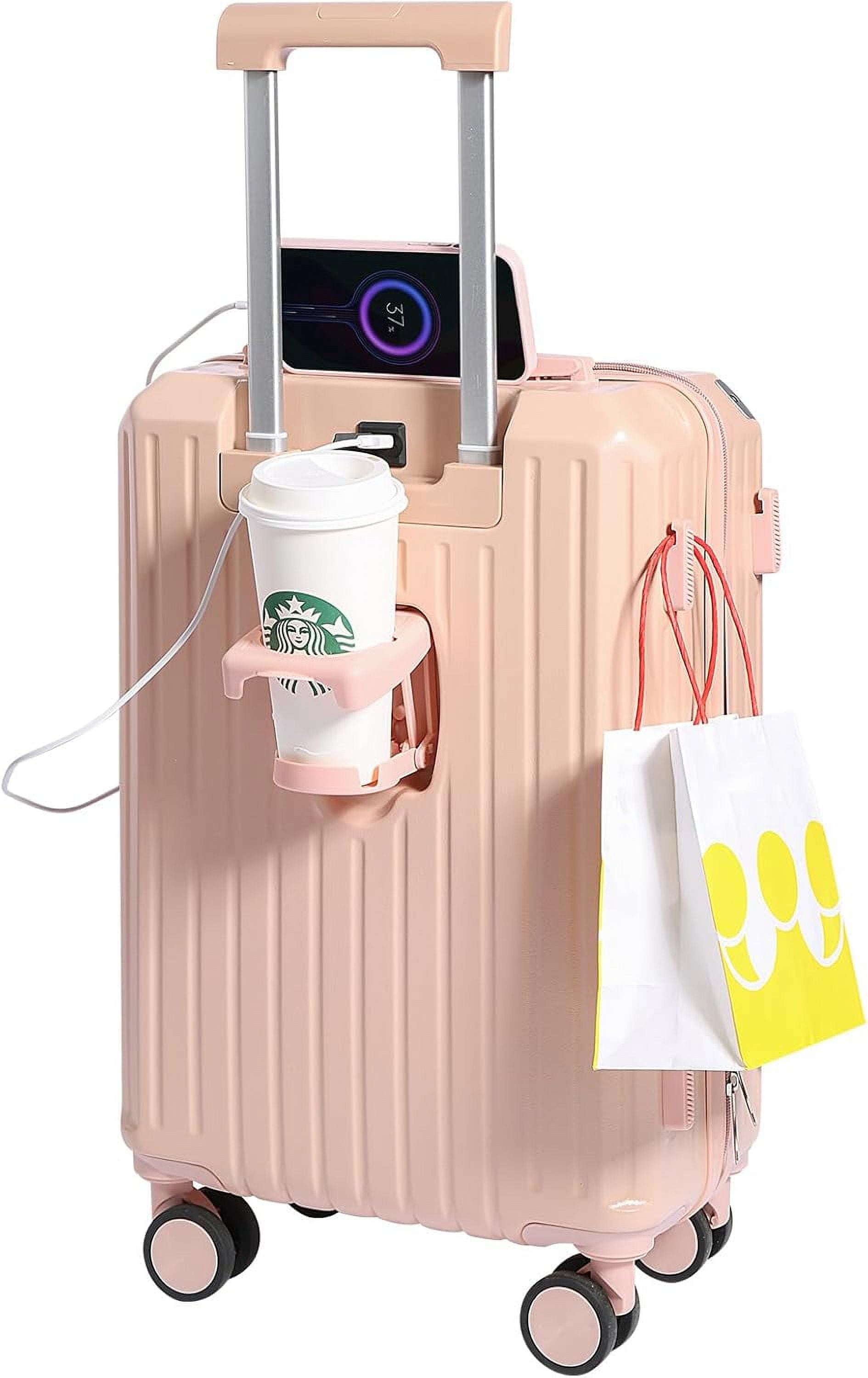 Carry-on Luggage with Cup Holder & USB Charging Port, Hard Side Luggage ...