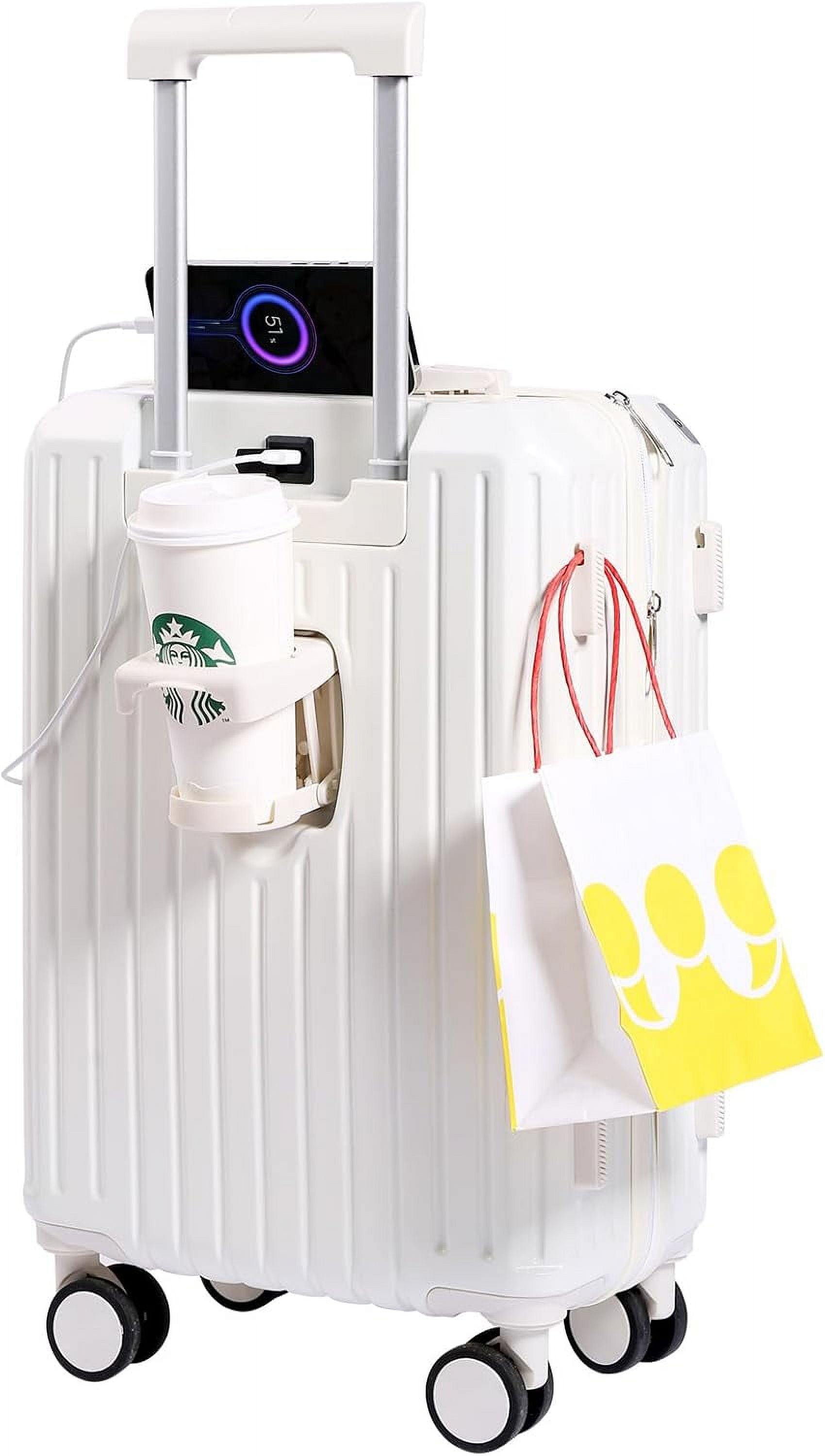 Carry-on Luggage with Cup Holder & USB Charging Port, Hard Side Luggage ...