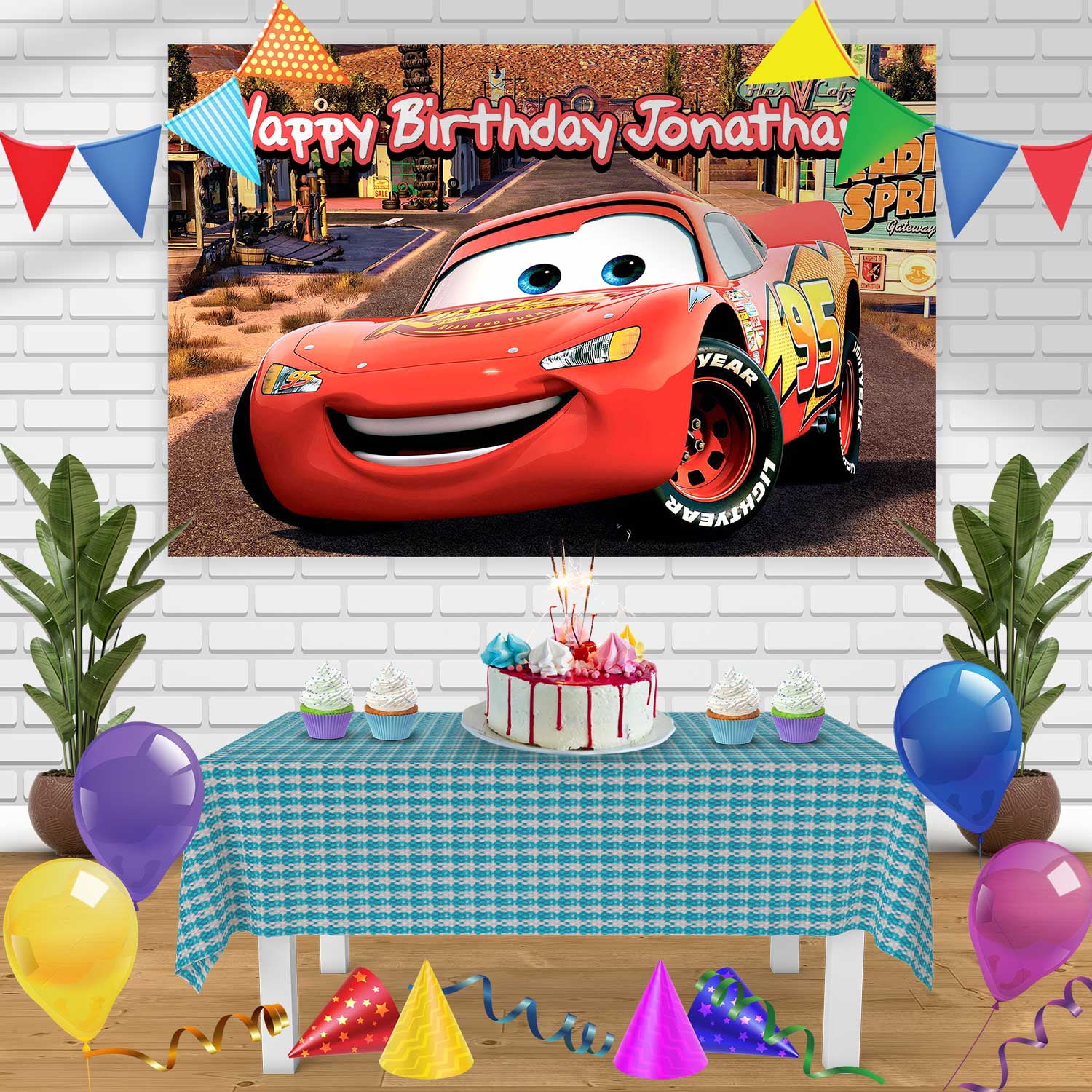 Cars 2 Birthday Banner Personalized Party Backdrop Decoration 60 x 44 ...