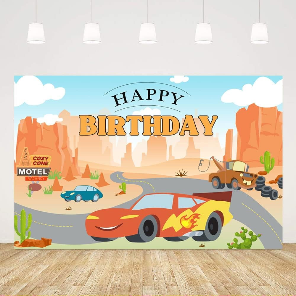 Cars Backdrop for Birthday Party Cartoon Desert Cactus Car Race Party ...