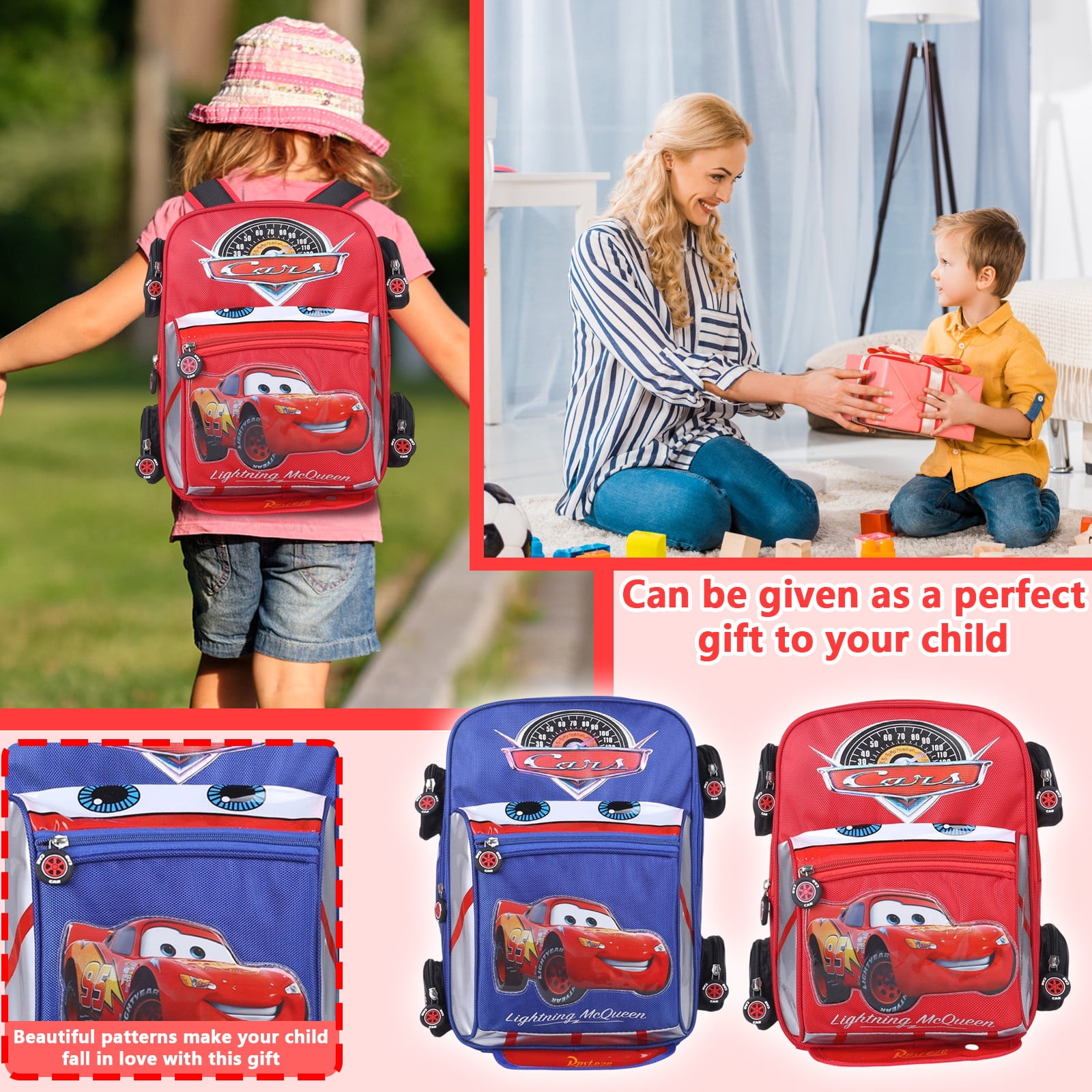 Cars Backpack - Lightning Mcqueen Backpack Waterproof Cartoon Truck Car ...