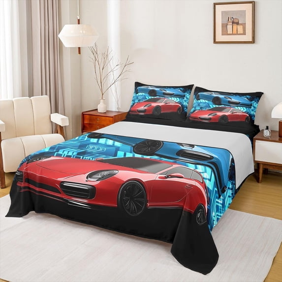 Cars Bed Sheet Set Fitted Sheet for Girls Boys Children Kids Sports Car ...