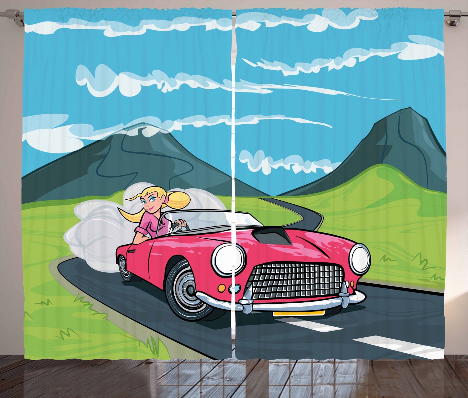 Ambesonne Cars Curtains 2 Panel Set, Modern Character Auto Travel, 108 ...