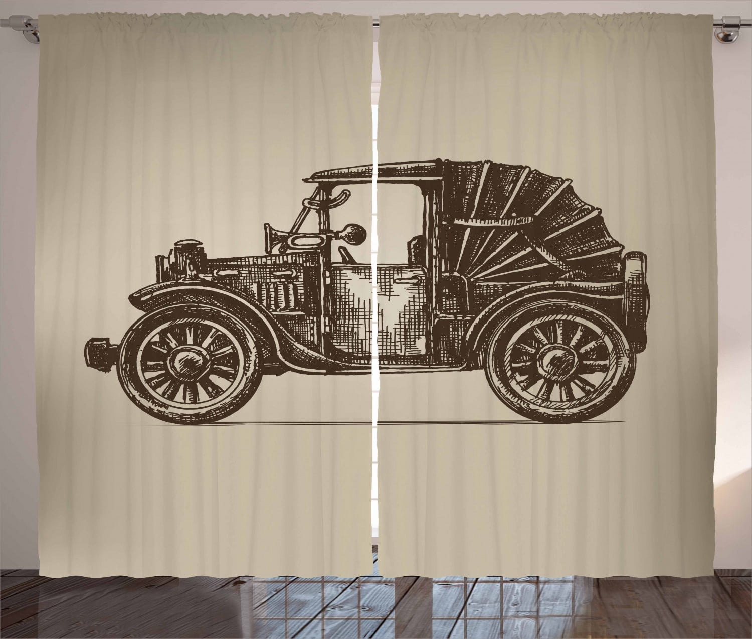 Ambesonne Cars Curtains 2 Panel Set, Vintage Car Convertible, 108" x 90 ...