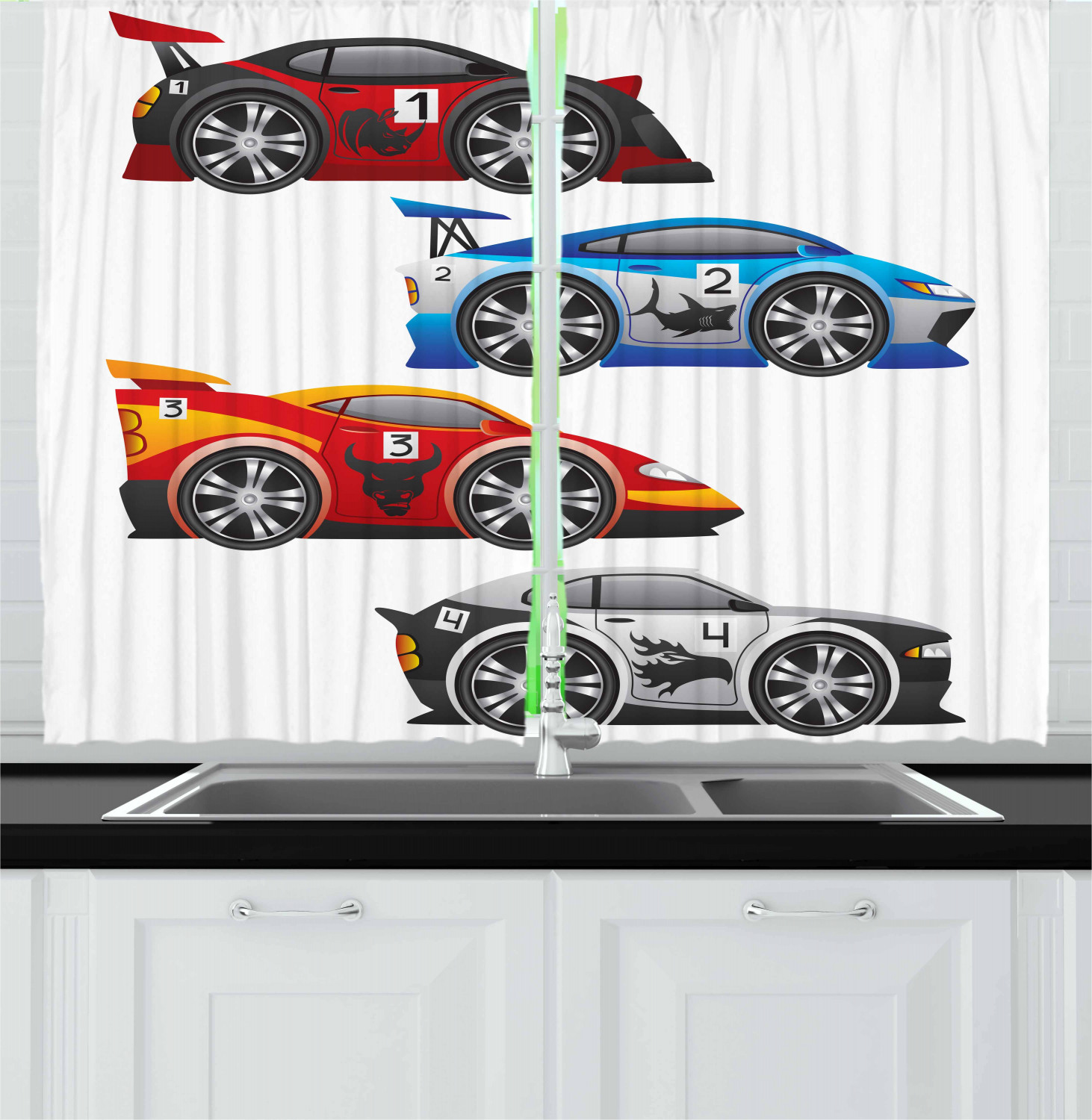 Cars Curtains 2 Panels Set, Collection of Formula Race Cars Modern ...