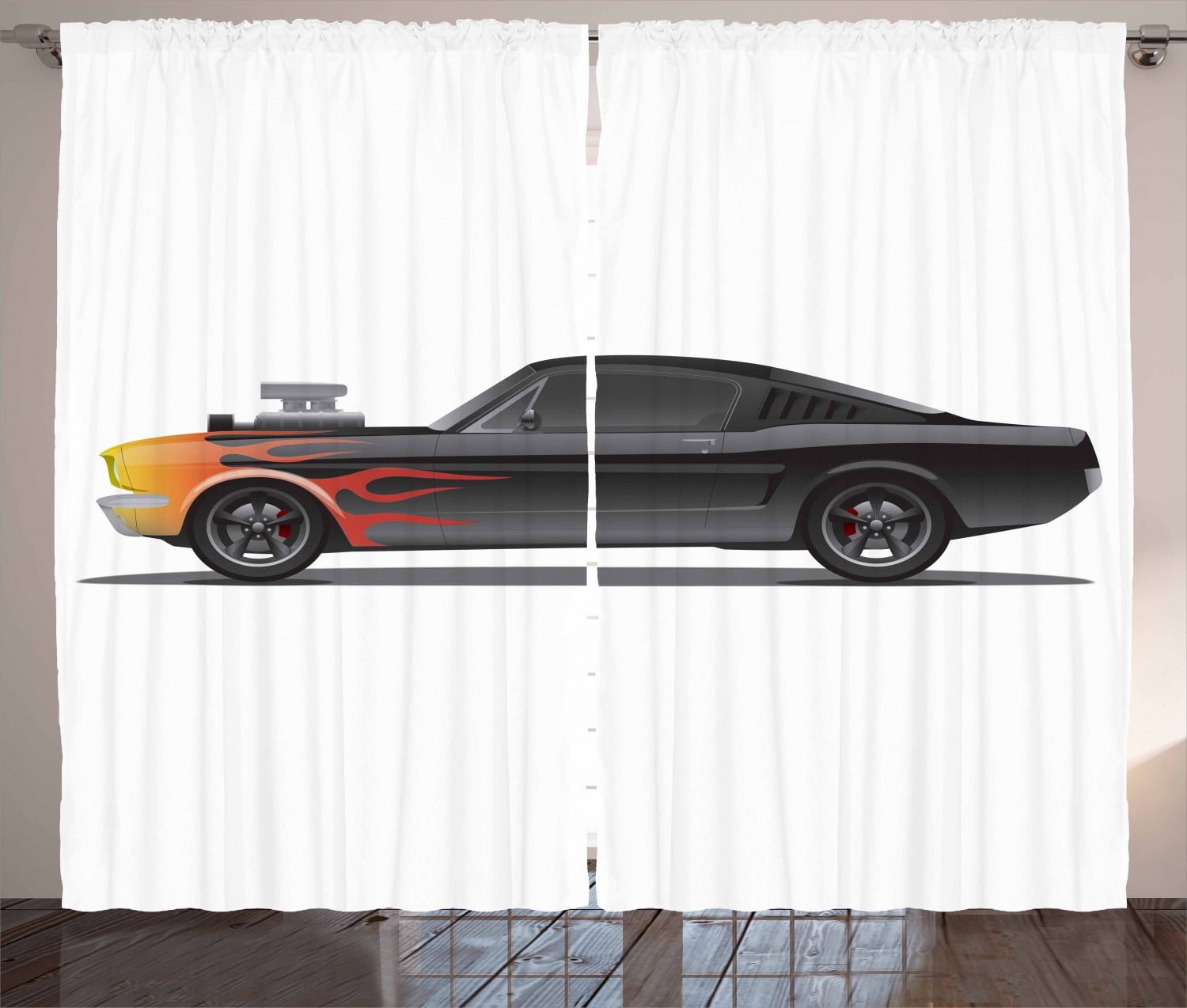 Ambesonne Cars Curtains 2 Panel Set, Retro Supercharger Vehicle, 108" x ...