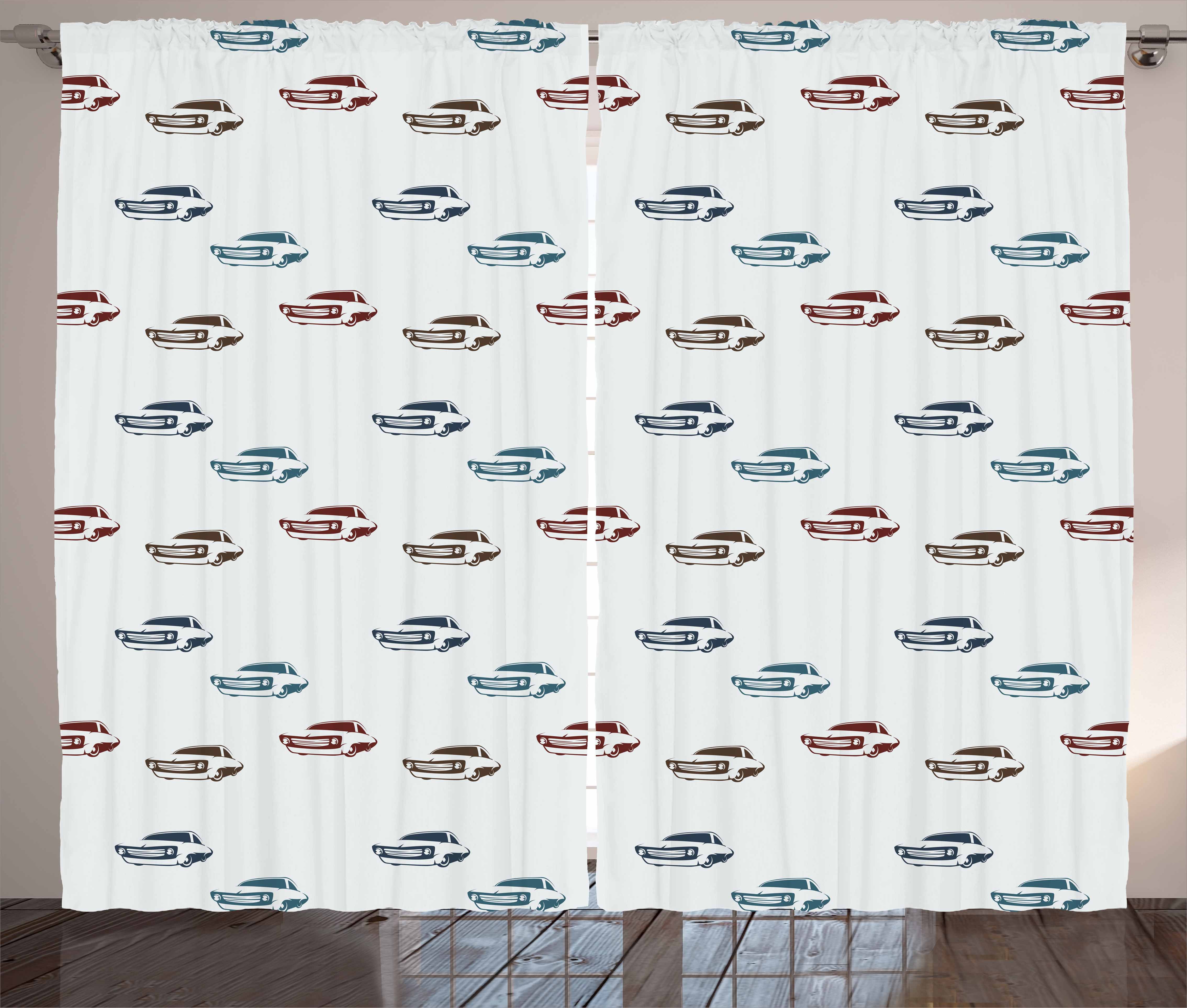Ambesonne Cars Curtains 2 Panel Set, Retro American Vehicles, 108" x 96 ...