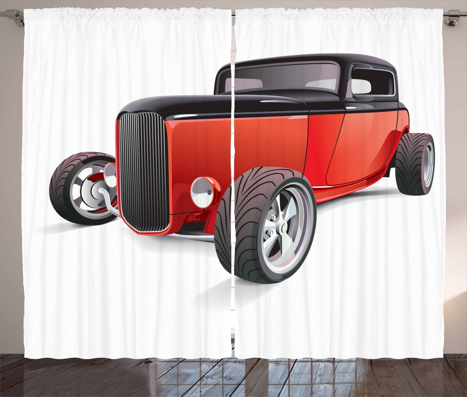 Ambesonne Cars Curtains 2 Panel Set, Nostalgic American Wheels, 108" x ...
