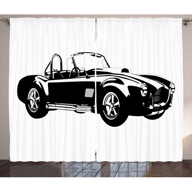 Cars Curtains 2 Panels Set, Silhouette Classic Sport Car Ac Cobra ...