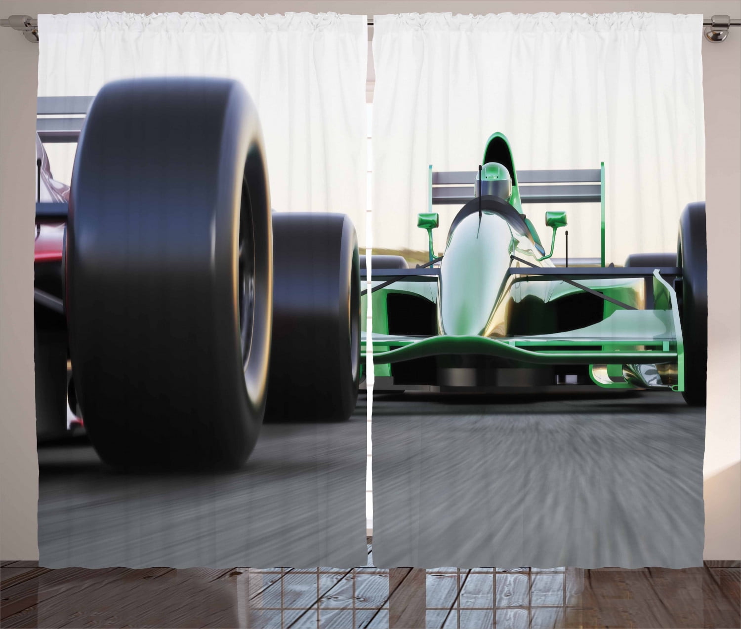 Ambesonne Cars Curtains 2 Panel Set, Indy Cars on Asphalt Road, 108" x ...